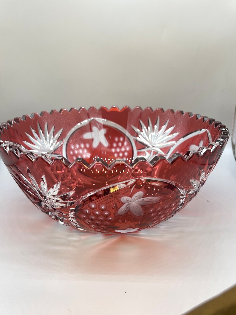 Irena Poland Ruby Red Crystal Centerpiece Bowl Vintage Hand Cut Fruit ...