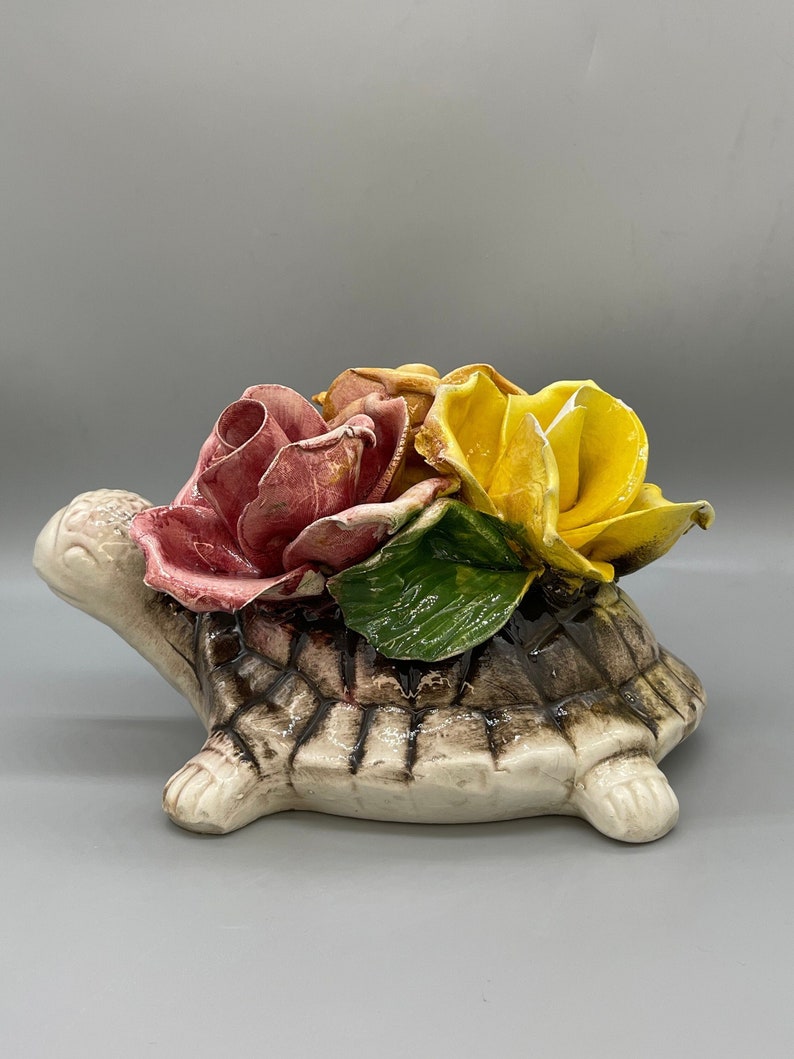 Capodimonte Porcelain Flower Turtle Large Vintage Italian Porcelain ...