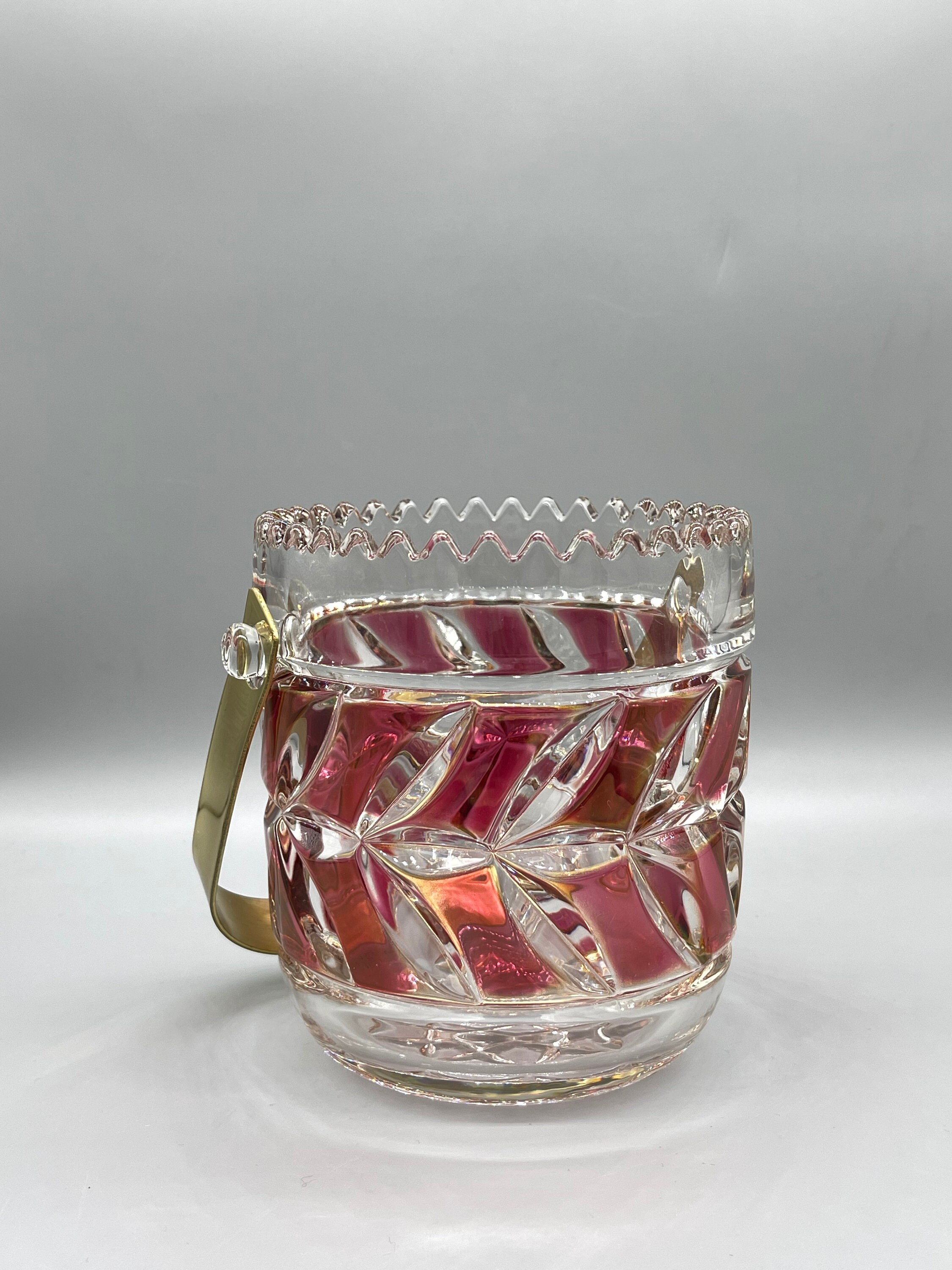 Vintage Ruby Red Heavy Crystal Centrepiece Hand Cut Ice Bucket Vintage ...