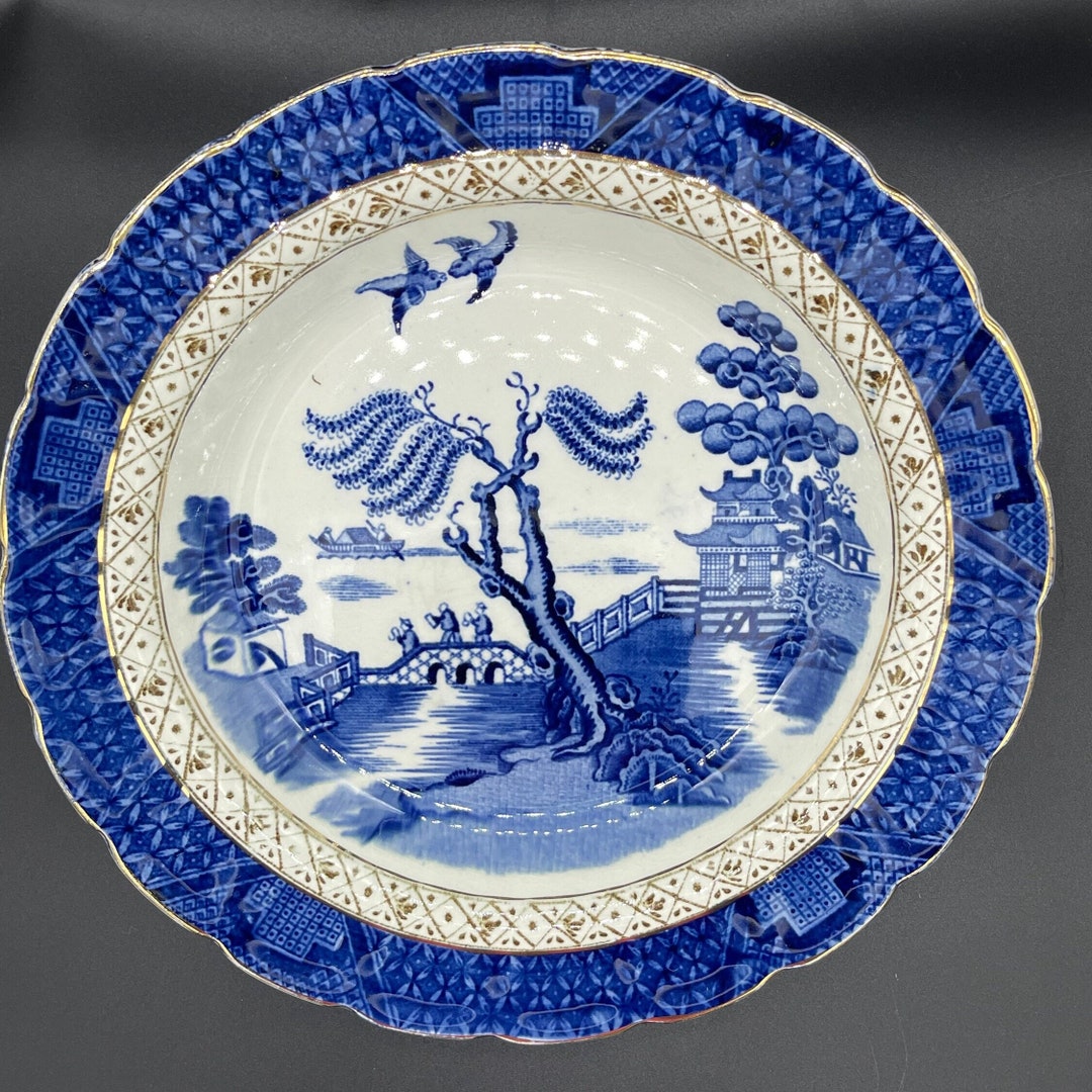 Booths Real Old Willow Blue, White and Gold Soup Plate 9.8, Plate 9072 ...