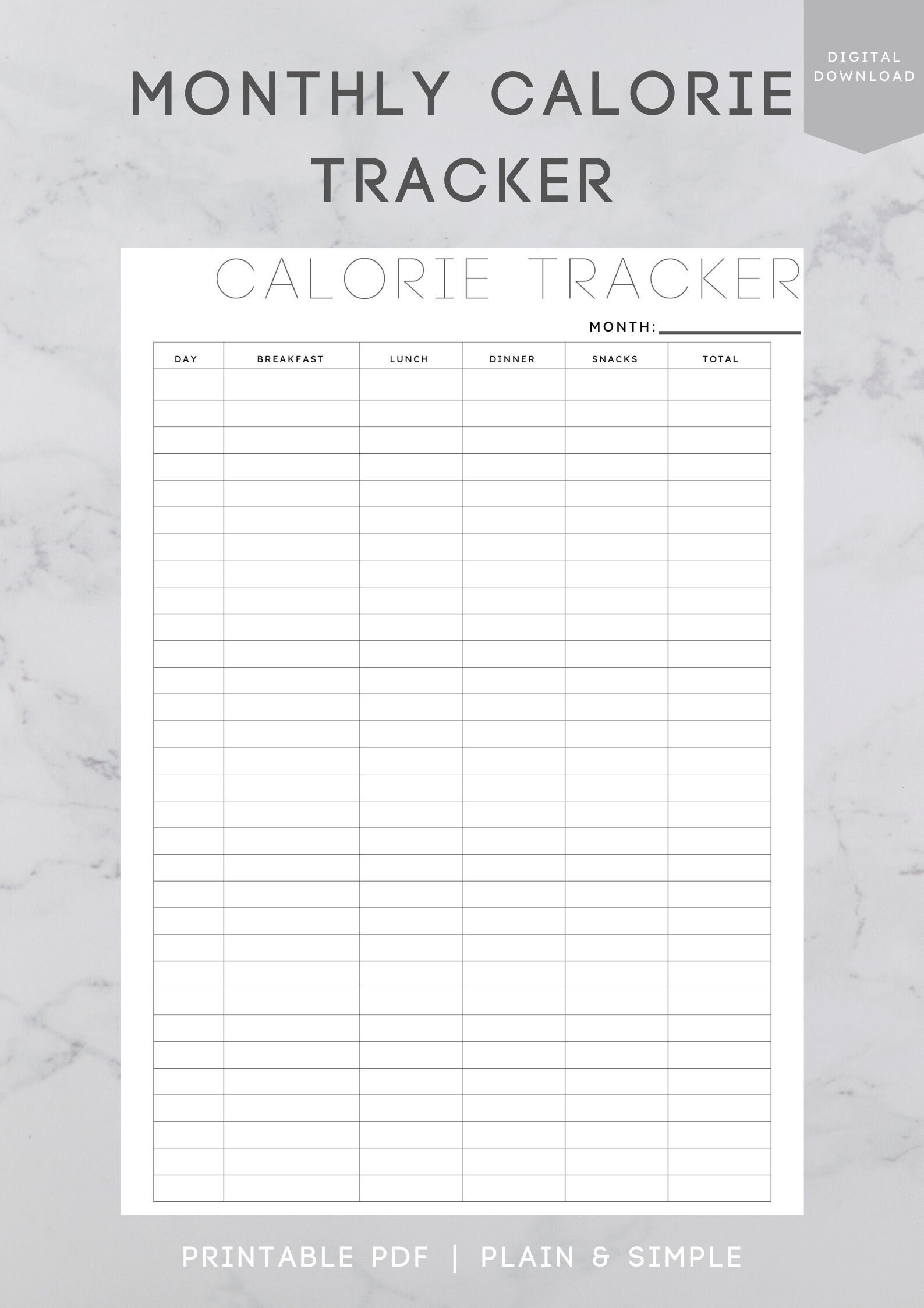 Monthly Calorie Tracker Printable, Calorie Tracker , Calorie Journal ...