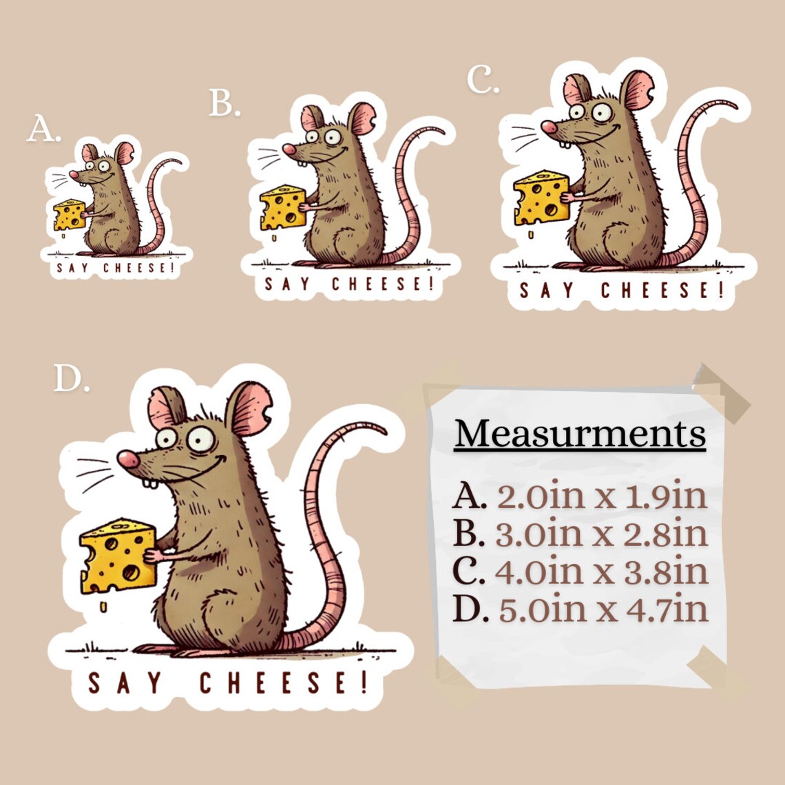 Funny Rat 'say Cheese!' Sticker - Quirky Cartoon Style Animal Sticker ...