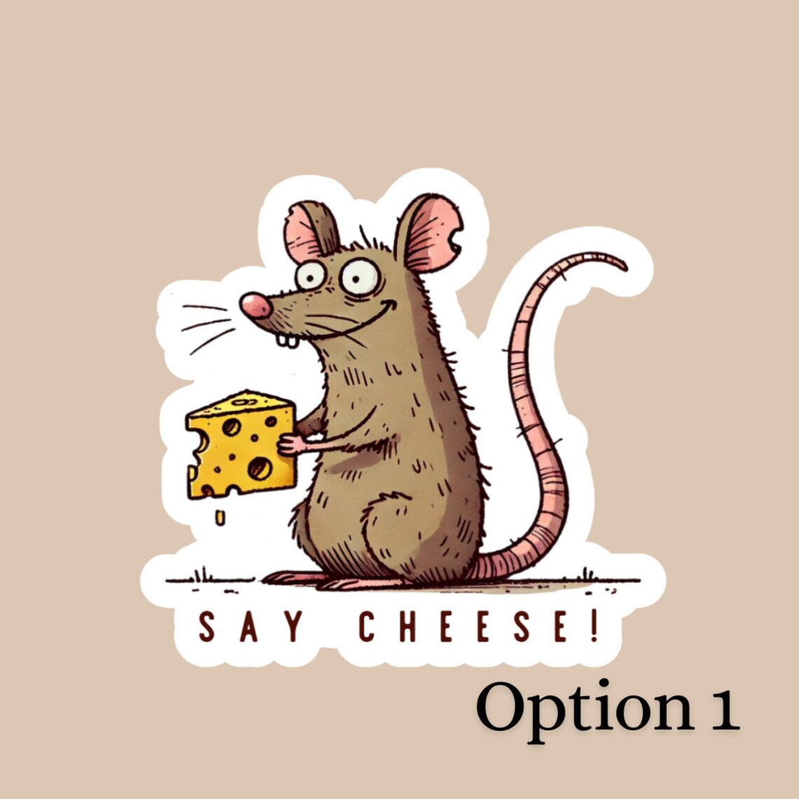 Funny Rat 'say Cheese!' Sticker - Quirky Cartoon Style Animal Sticker ...