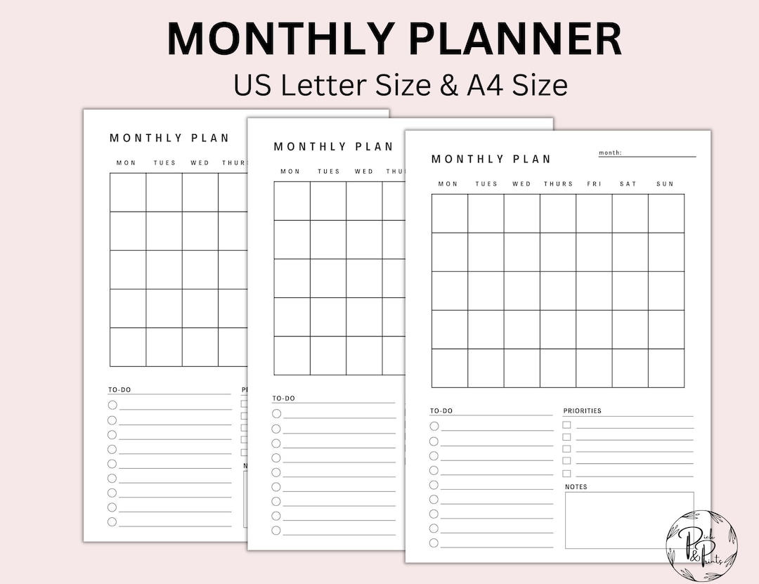 Monthly Planner Printable Undated Monthly Planner Monthly - Etsy
