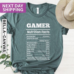 Gamer Nutrition Facts Shirt for Gamers, Birthday Gift, Gift for Gamers ...