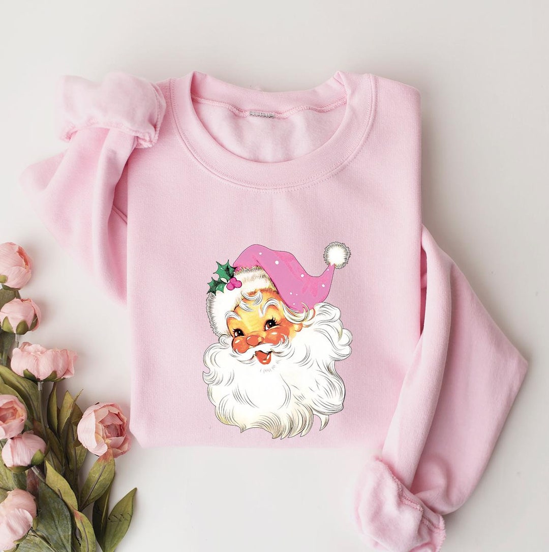 Pink Santa Retro Christmas T-shirts, Sweatshirt for Women Pink ...