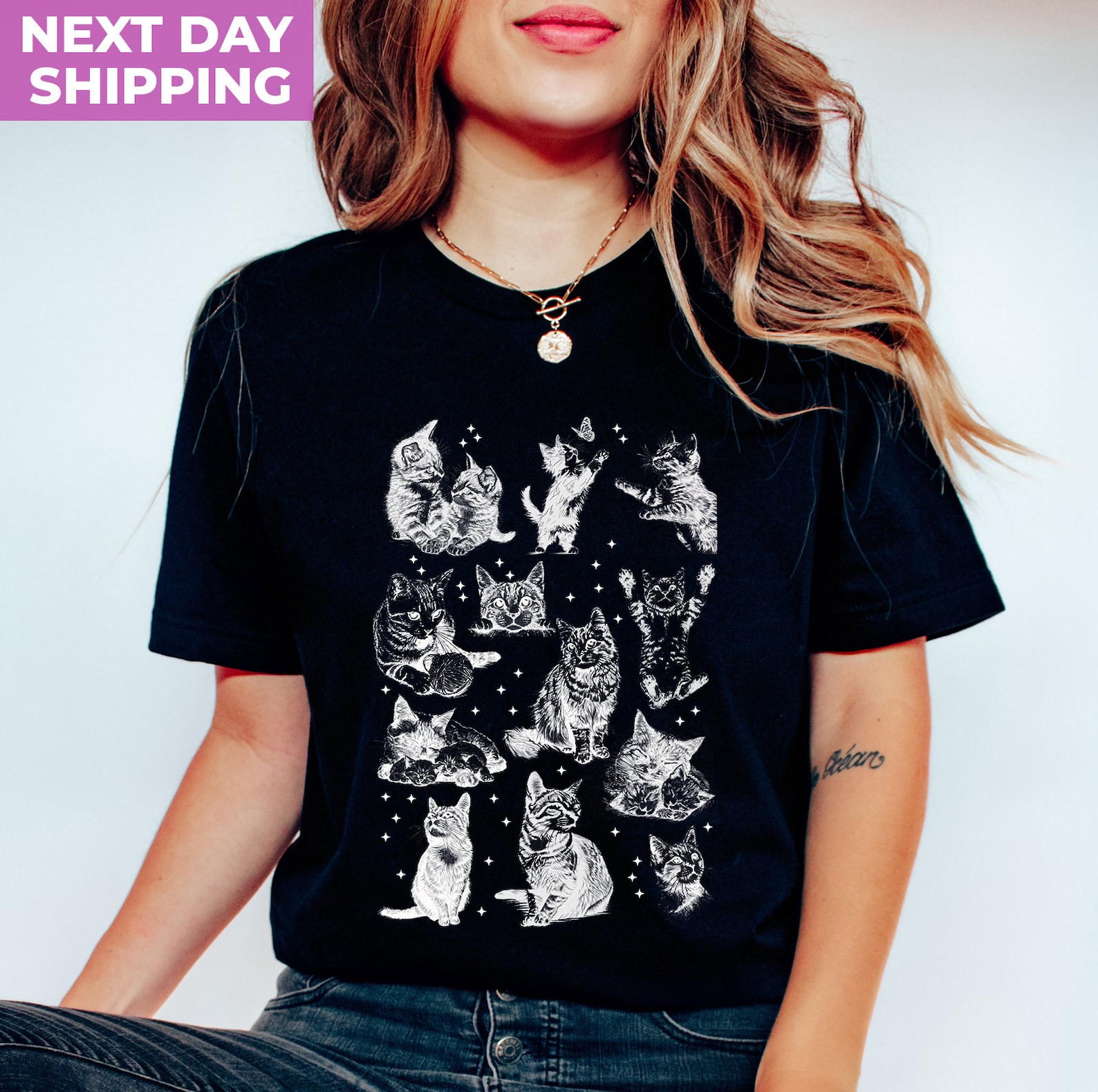 Vintage 90s Tattoo Cat Tshirt, Retro Kitten Nature Shirt, Cat Lovers ...