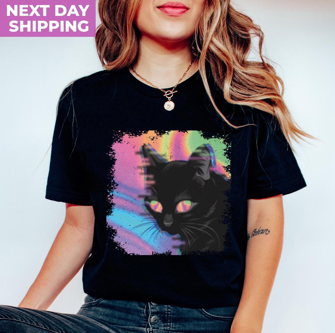 Psychedelic Weirdcore Cat T-shirt, Vaporwave Aesthetic, Grunge Clothes ...