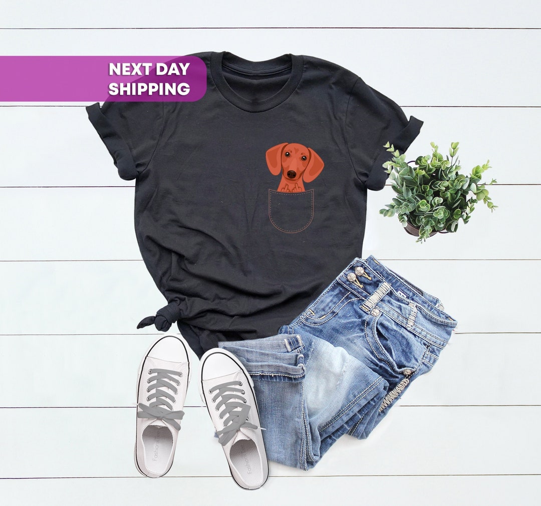 Dachshund Dog With Middle Finger in the Pocket Funny T-shirt, Dog Mama ...