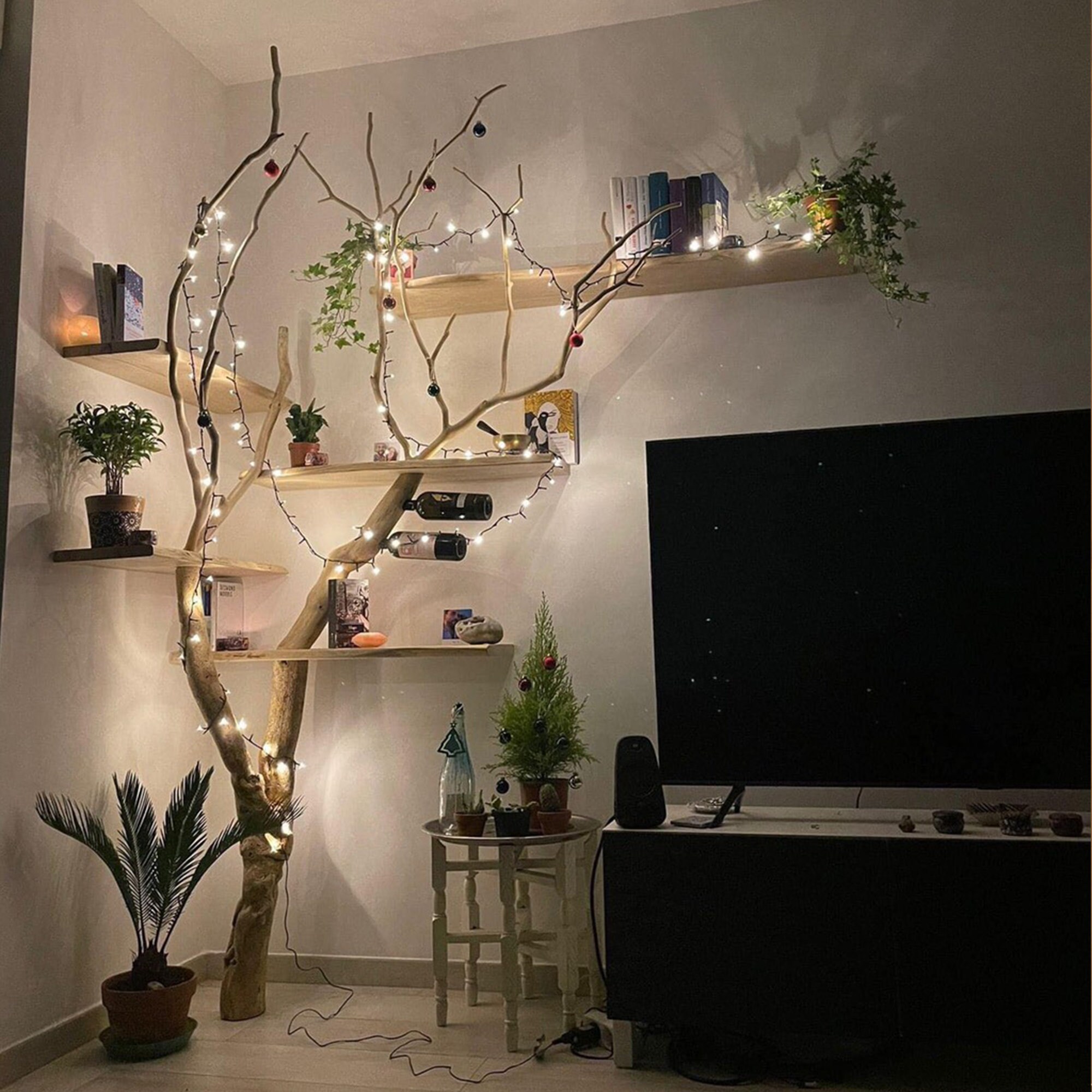 Cool Tree Branch Bedroom Wall Shelves Ideas