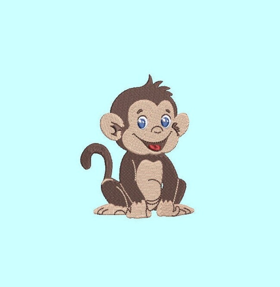 Cute Monkey Embroidery Design, Monkey Embroidery Design, Animal ...