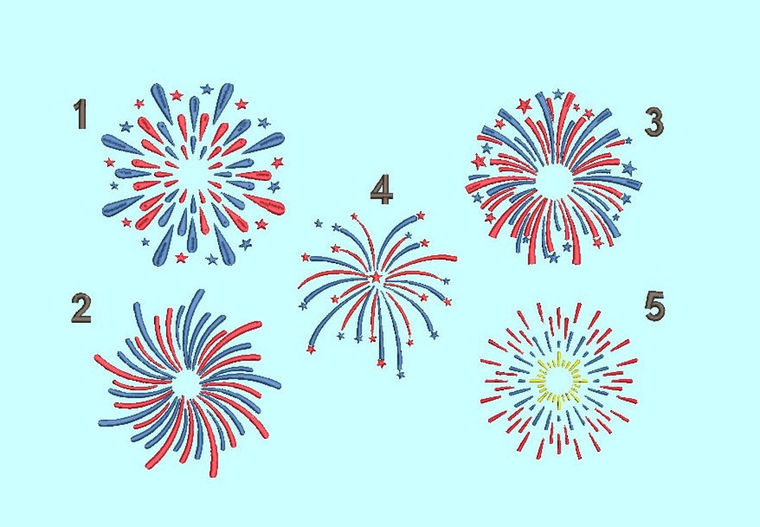 Fireworks Embroidery Design, 5 Individual Designs, Machine Embroidery ...