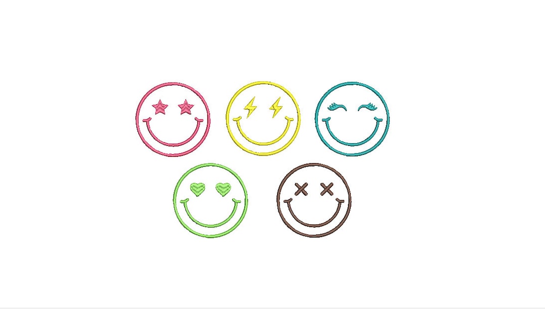 Smile Face Embroidery Machine Design, Bundle Smile Face, Star, Lighting ...