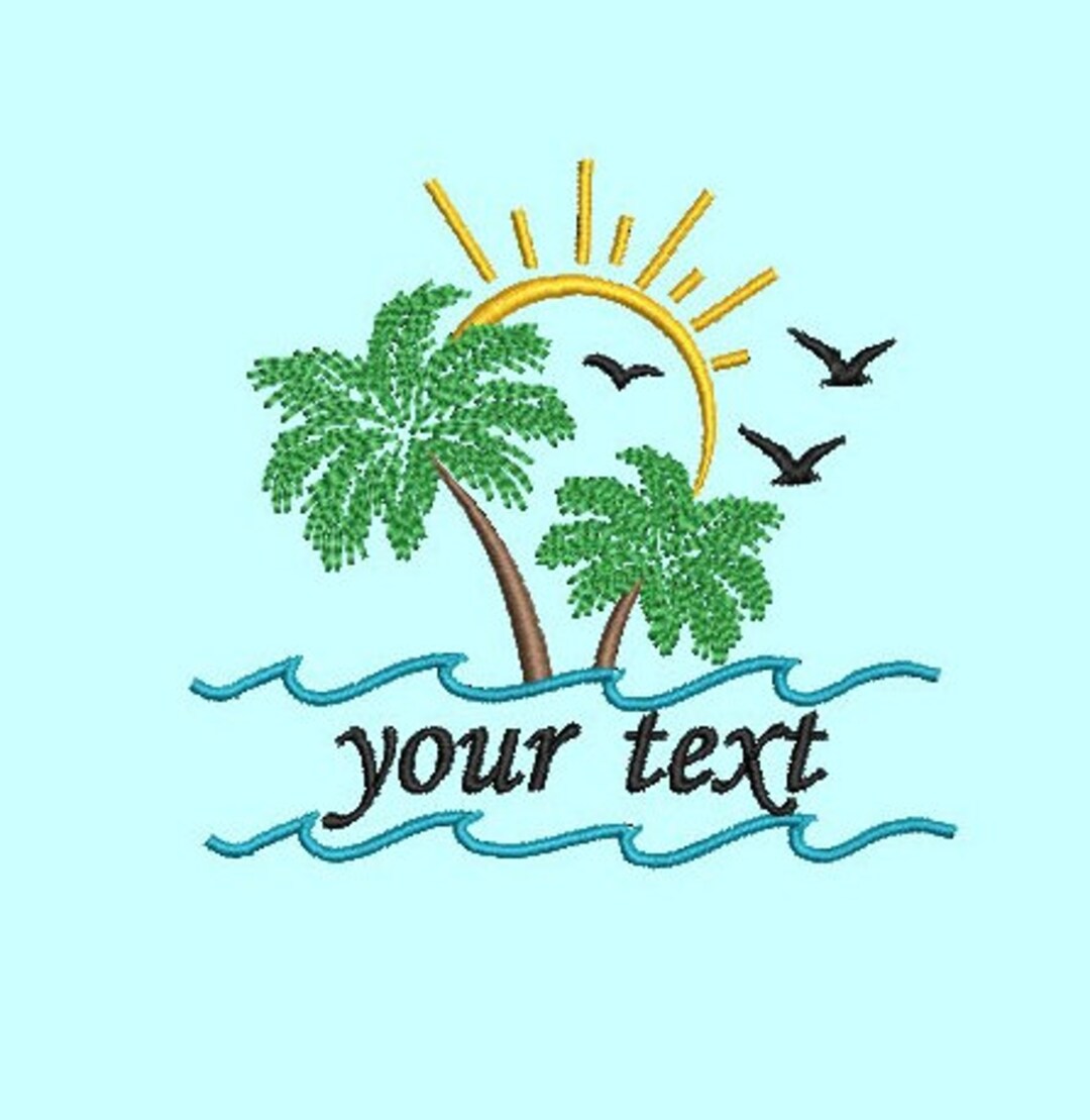 Palm Tree Embroidery Design, Tropical Split Embroidery Design, Summer ...