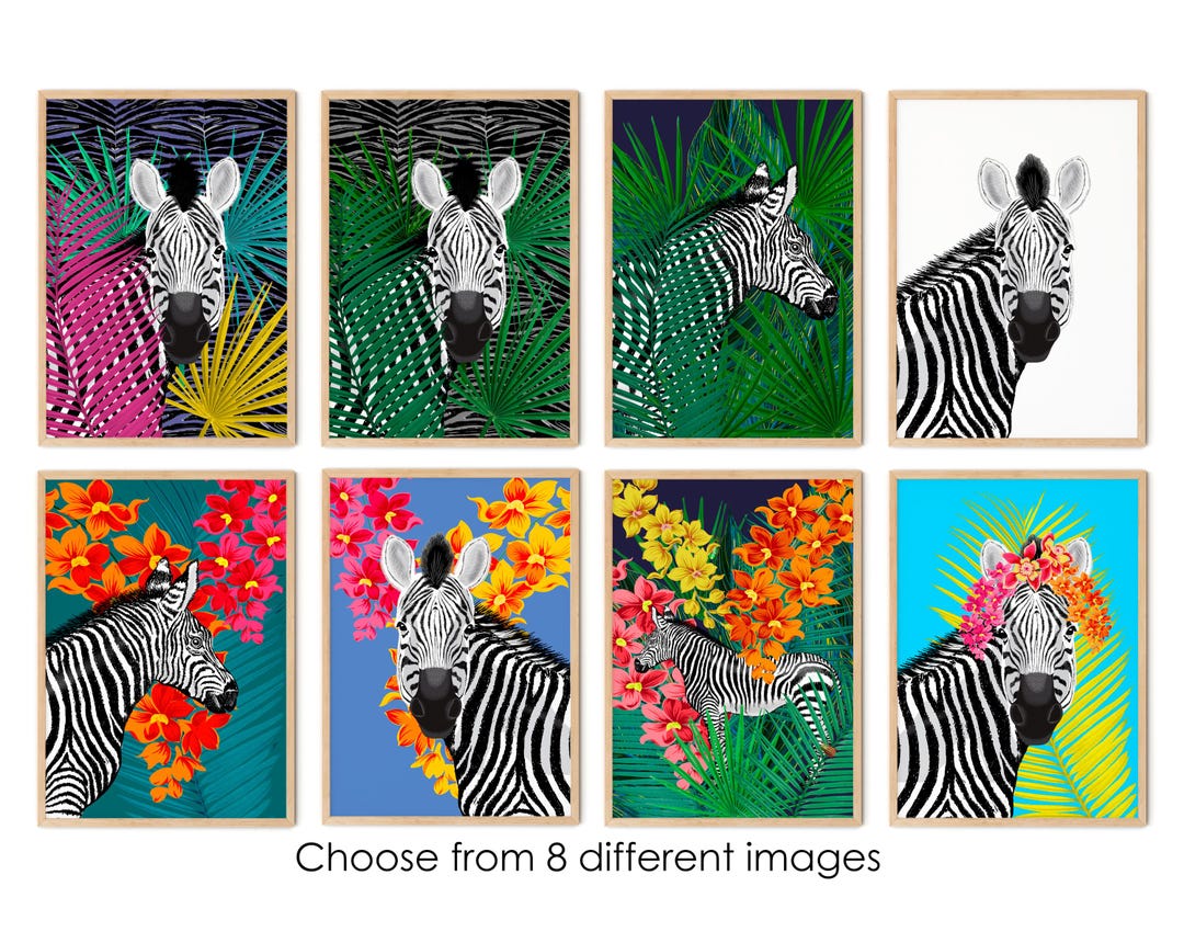Zebra Bright Prints, Set of 8 Matching Prints or Pick Individual Prints ...
