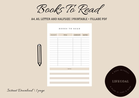 Books to Read List Printable Instant Download Books Planner - Etsy