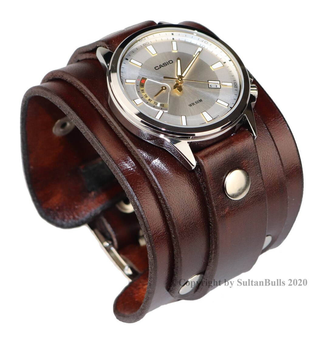 Genuine Leather Watchband First Class Handmade Leather Cuff Watch Band ...