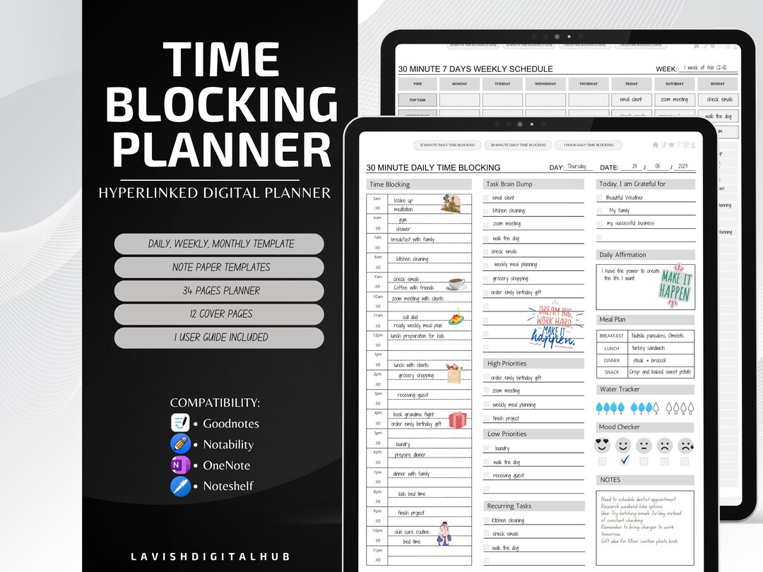 Digital Time Blocking Planner for Time Management, Daily Weekly Time ...