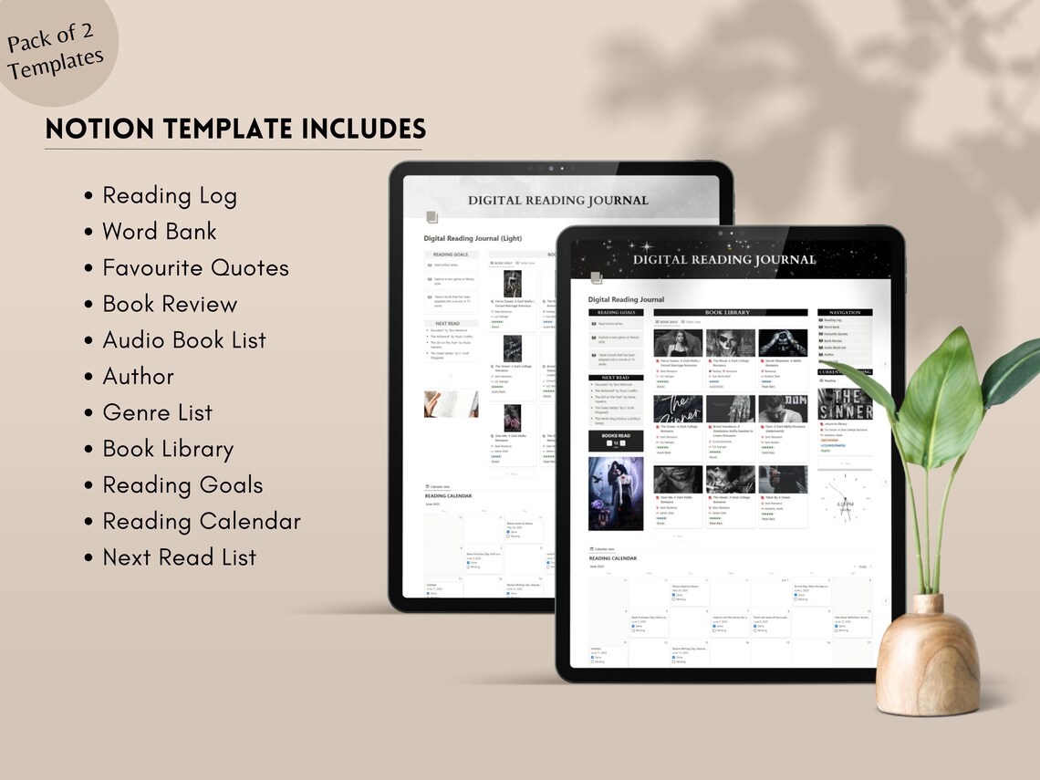 Digital Reading Journal Notion Template, Digital Reading Planner Notion, Book Tracker, Book Log ...