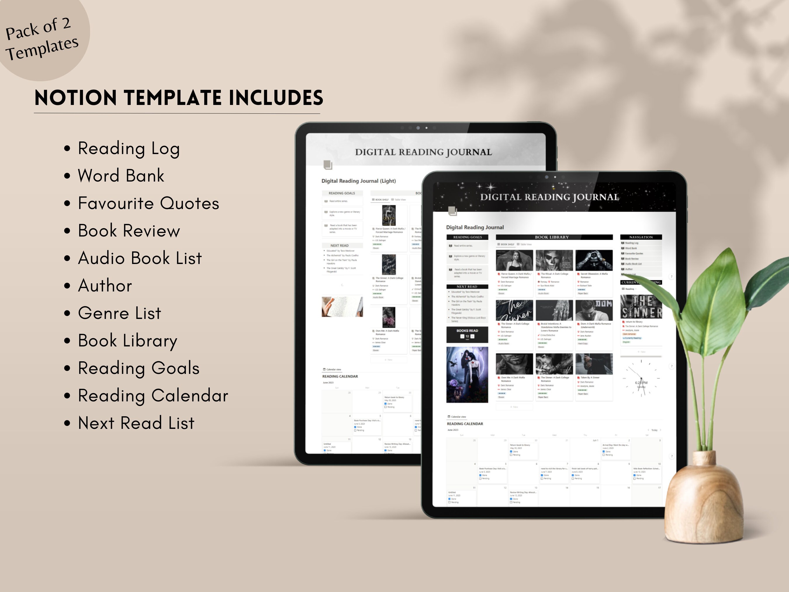 Digital Reading Journal Notion Template, Digital Reading Planner Notion, Book Tracker, Book Log ...