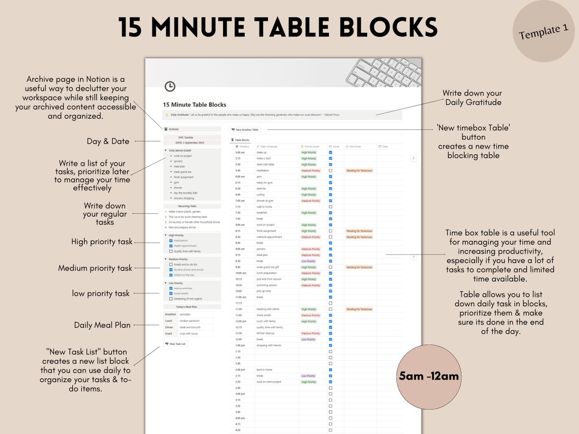 15 Minute Planner Time Blocking Notion Template, Daily Time Boxing ...
