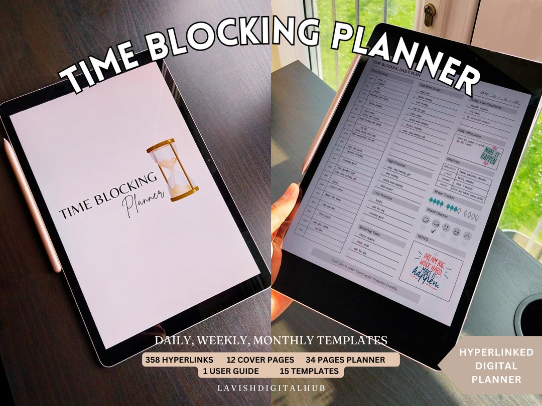 Time Blocking Digital Planner for Daily Weekly Monthly Schedule, Time ...