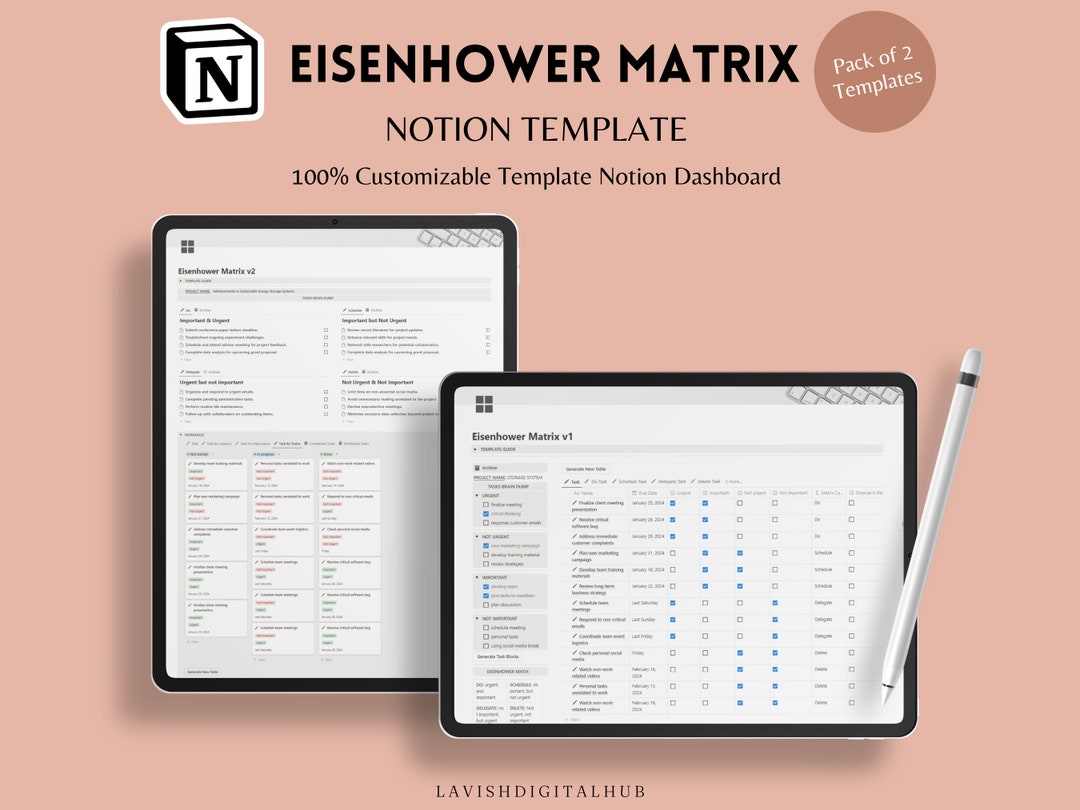 Eisenhower Matrix Notion Template, Eisenhower Matrix Planner, Task ...