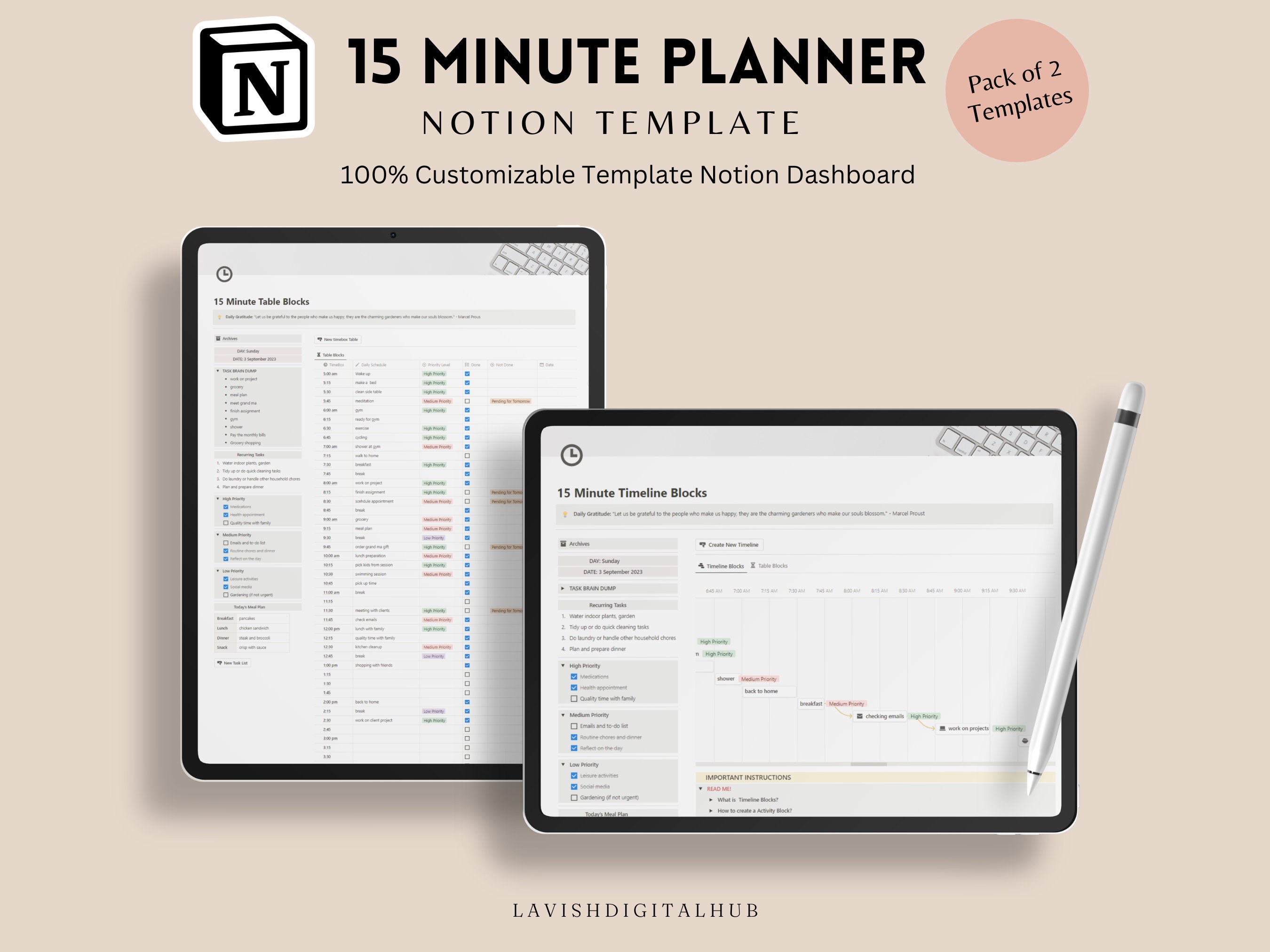 15 Minute Planner Time Blocking Notion Template, Daily Time Boxing ...