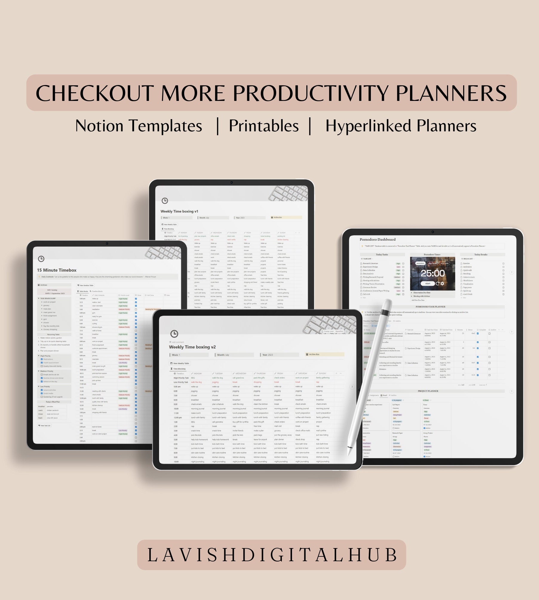 Weekly Time Blocking Planner Notion Template, 30 Minute & 1 Hour Timeboxing Productivity Notion ...