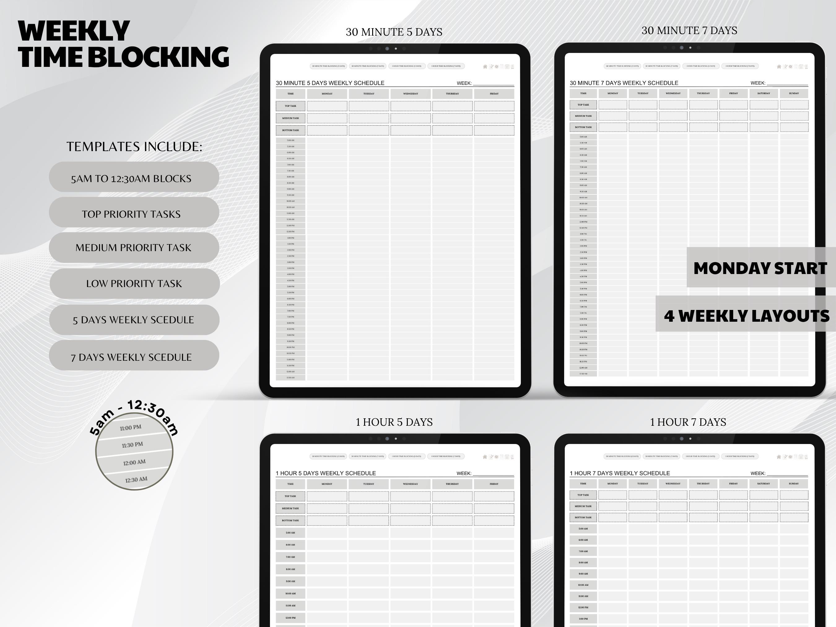 Time Blocking Digital Planner for Daily Weekly Monthly Schedule, Time ...