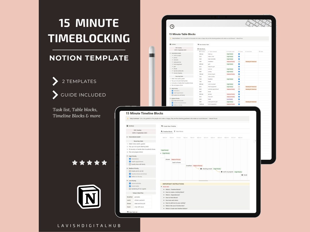 15 Minute Planner Time Blocking Notion Template, Daily Time Boxing Planner, Productivity and ...
