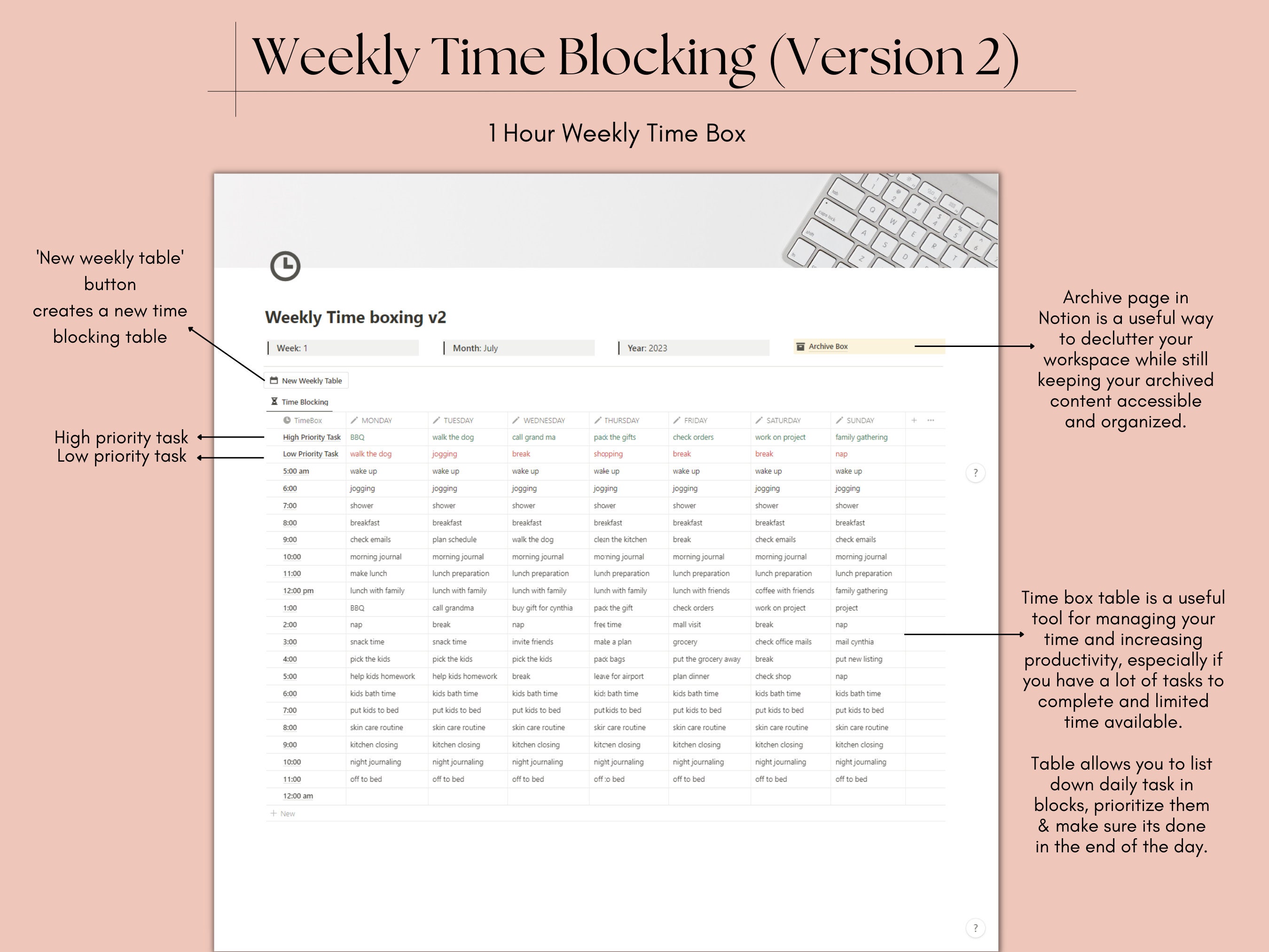 Weekly Time Blocking Planner Notion Template, 30 Minute & 1 Hour ...