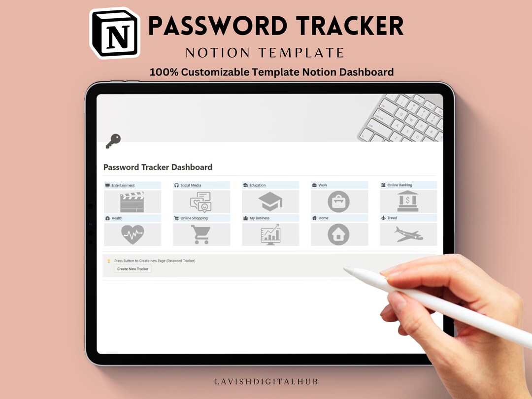 Password Tracker Notion Template, Password Book, Password Keeper, Password Manager, Password Log ...