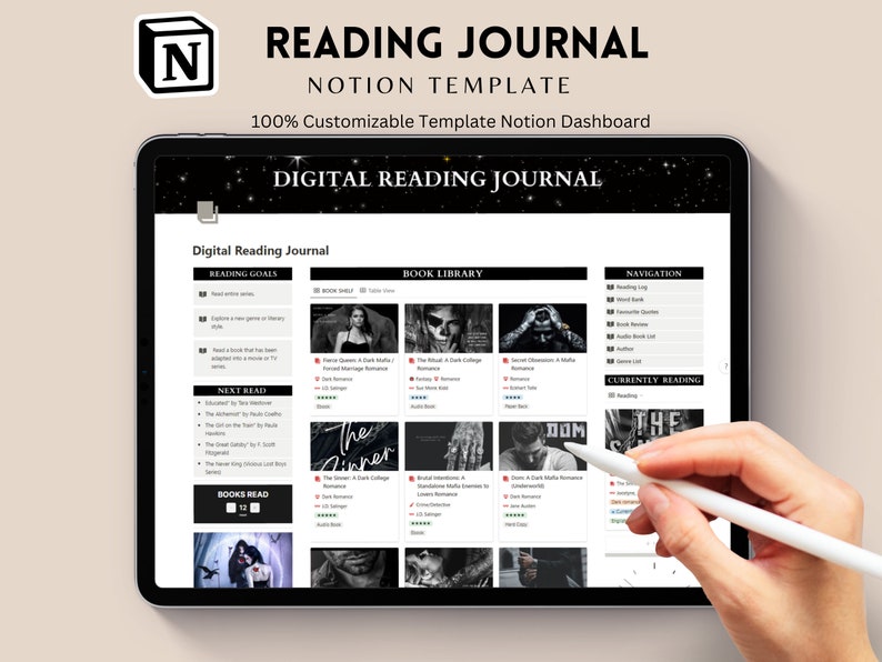Digital Reading Journal Notion Template, Digital Reading Planner Notion, Book Tracker, Book Log ...