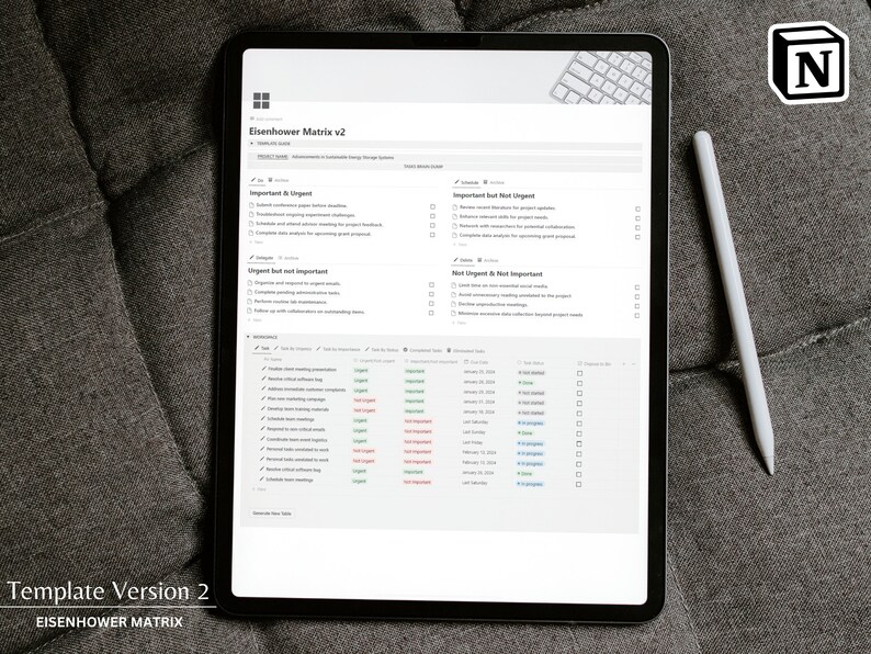Eisenhower Matrix Notion Template, Eisenhower Matrix Planner, Task Priority Matrix, Notion Task ...
