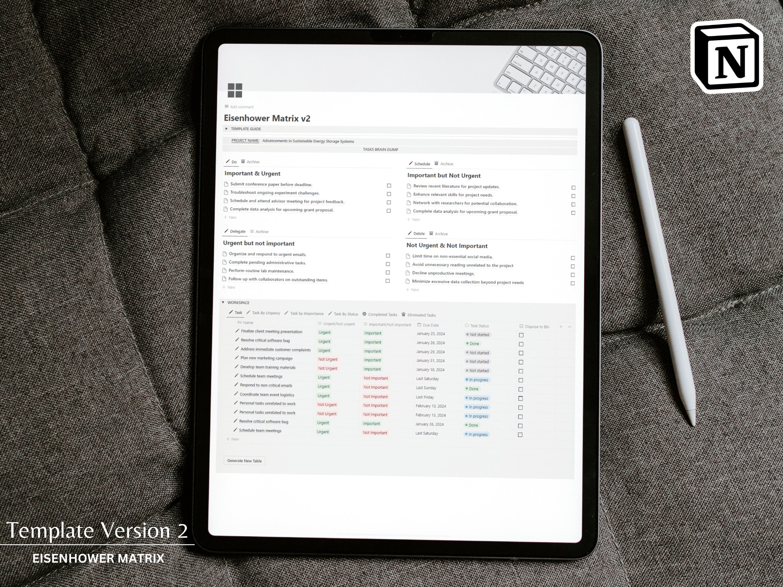 Eisenhower Matrix Notion Template, Eisenhower Matrix Planner, Task ...
