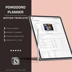 Pomodoro Planner Notion Template, Time Management and Productivity for Students, Task Project ...