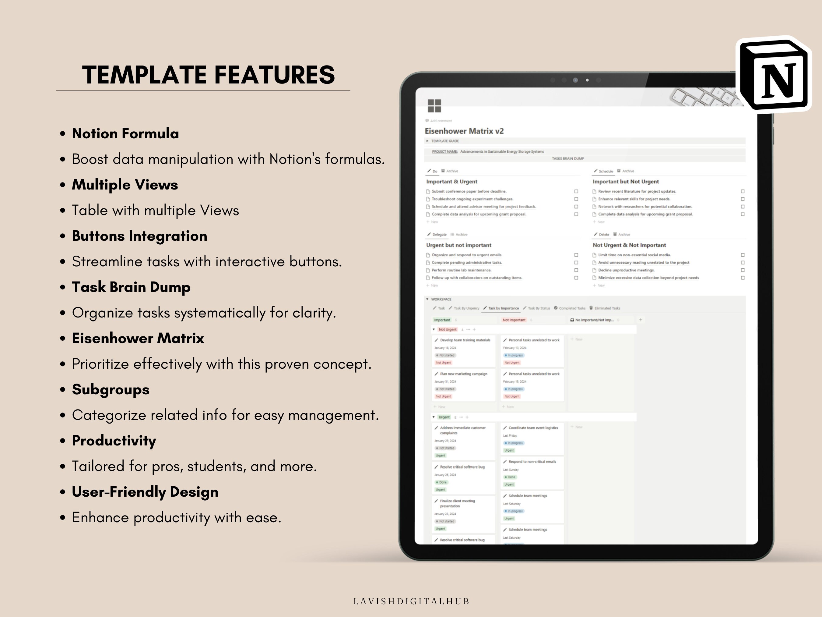 Eisenhower Matrix Notion Template, Eisenhower Matrix Planner, Task ...