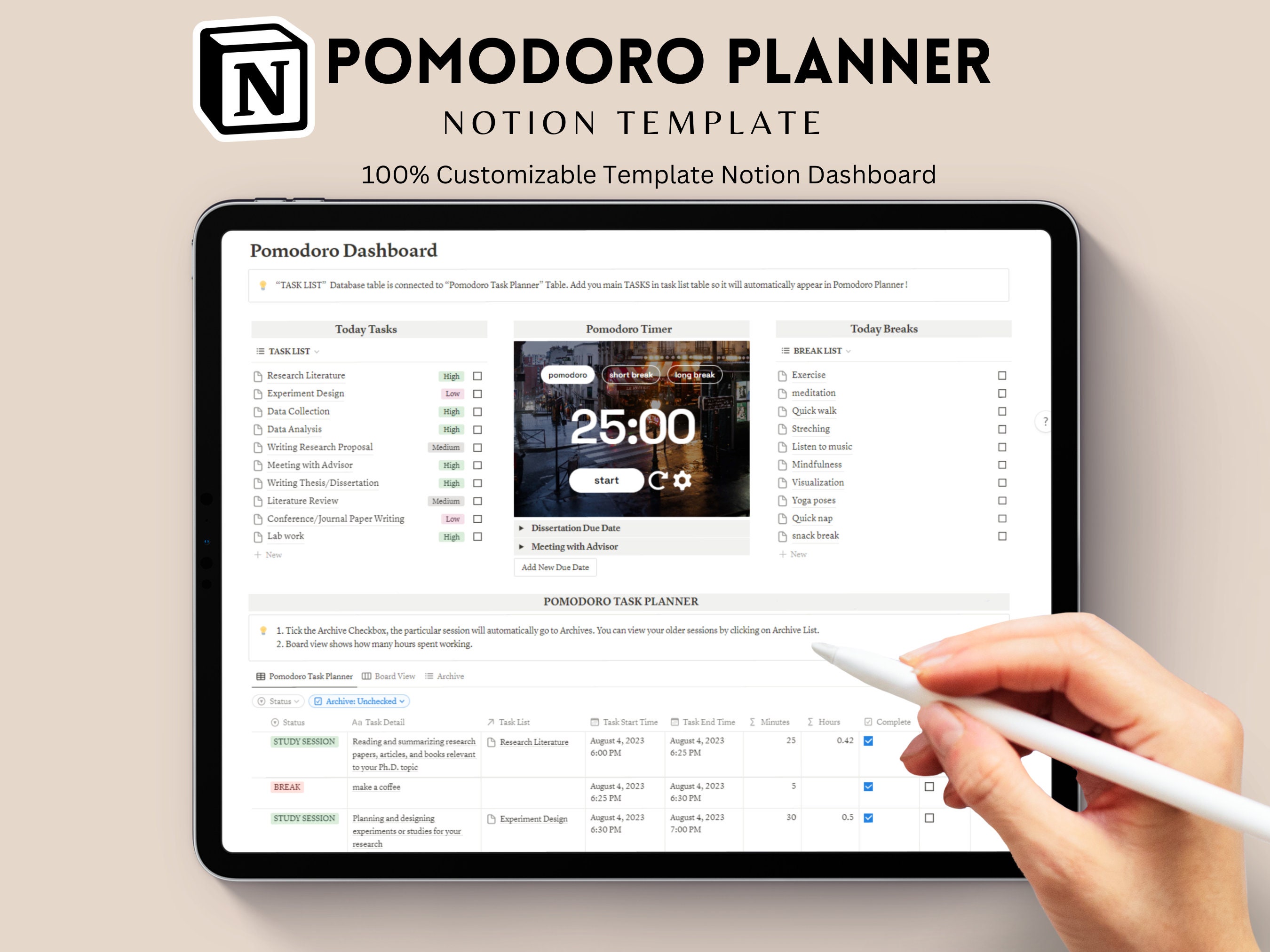 Pomodoro Planner Notion Template, Time Management and Productivity for ...