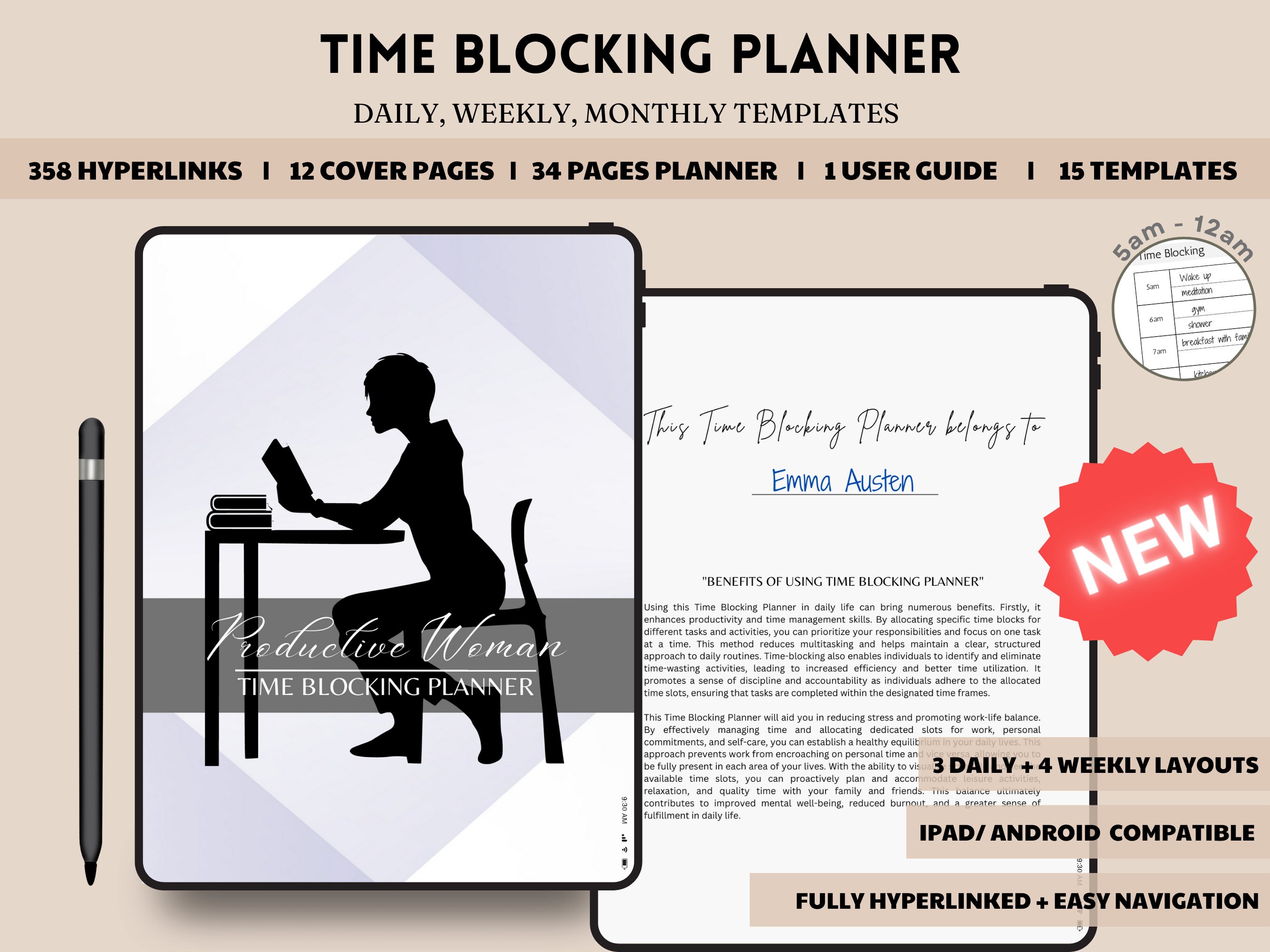 Time Blocking Planner, Daily & Weekly Time Blocking, Monthly Calendar ...