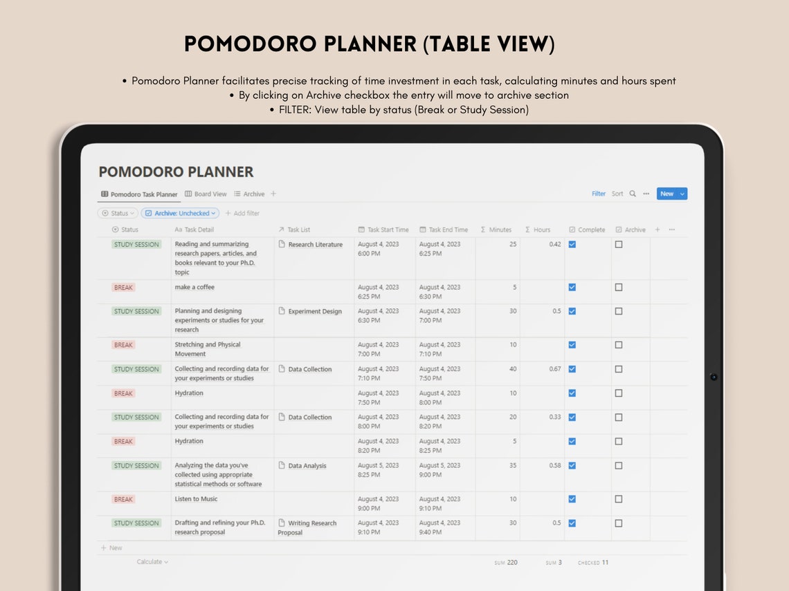 Pomodoro Planner Notion Template, Time Management and Productivity for ...