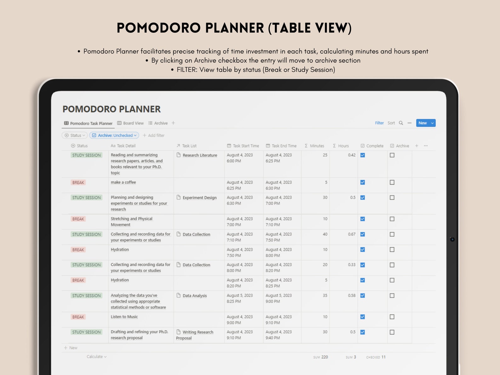 Pomodoro Planner Notion Template, Time Management and Productivity for ...