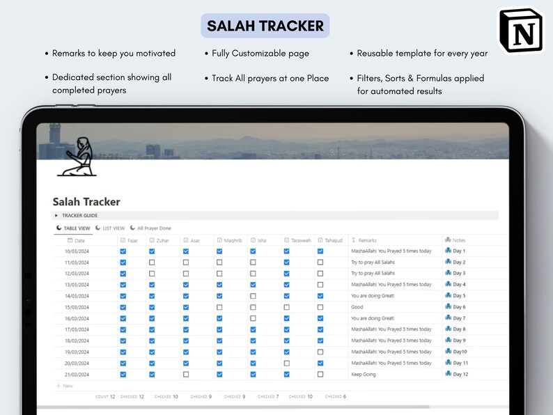 Ramadan Planner Notion Template, Salat Tracker Ramadhan 2026, the ...