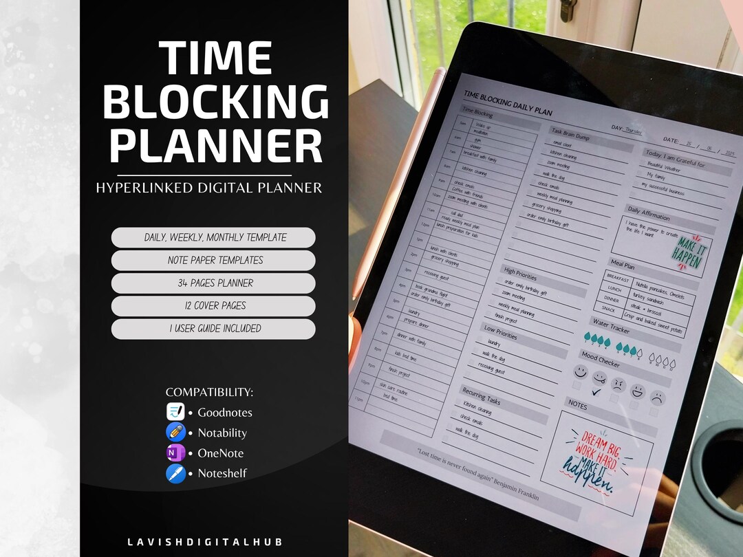 Time Blocking Digital Planner for Daily Weekly Monthly Schedule, Time ...