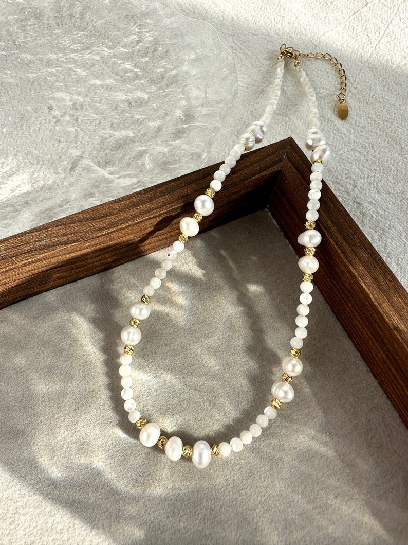 Pearl Natural Stone Necklace,boho Beaded Choker,dainty White Necklace ...