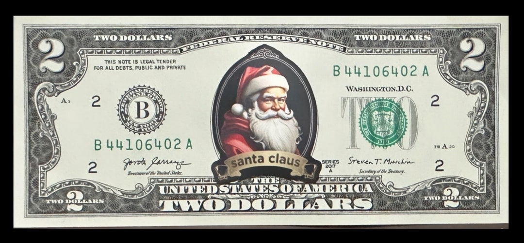 Santa Claus Christmas 2 US Dollar Bill Santa Claus Uncirculated Real ...