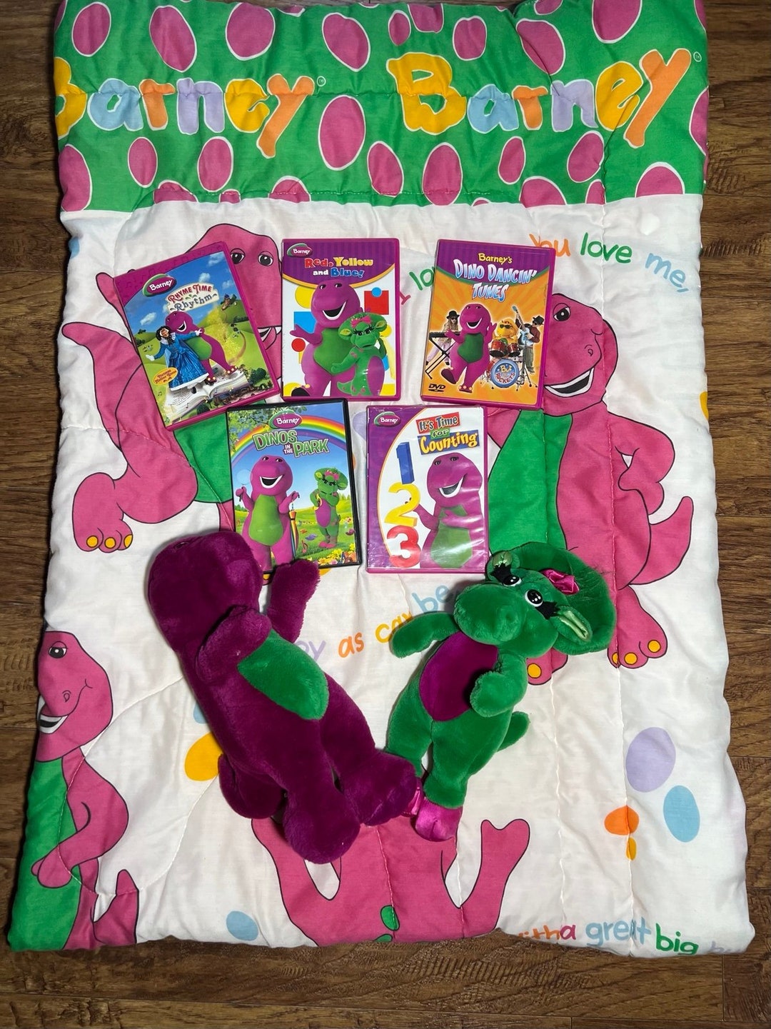 90s Barney Baby Bop Purple Dinosaur Kids Twin Comforter 5 DVDS Barney ...