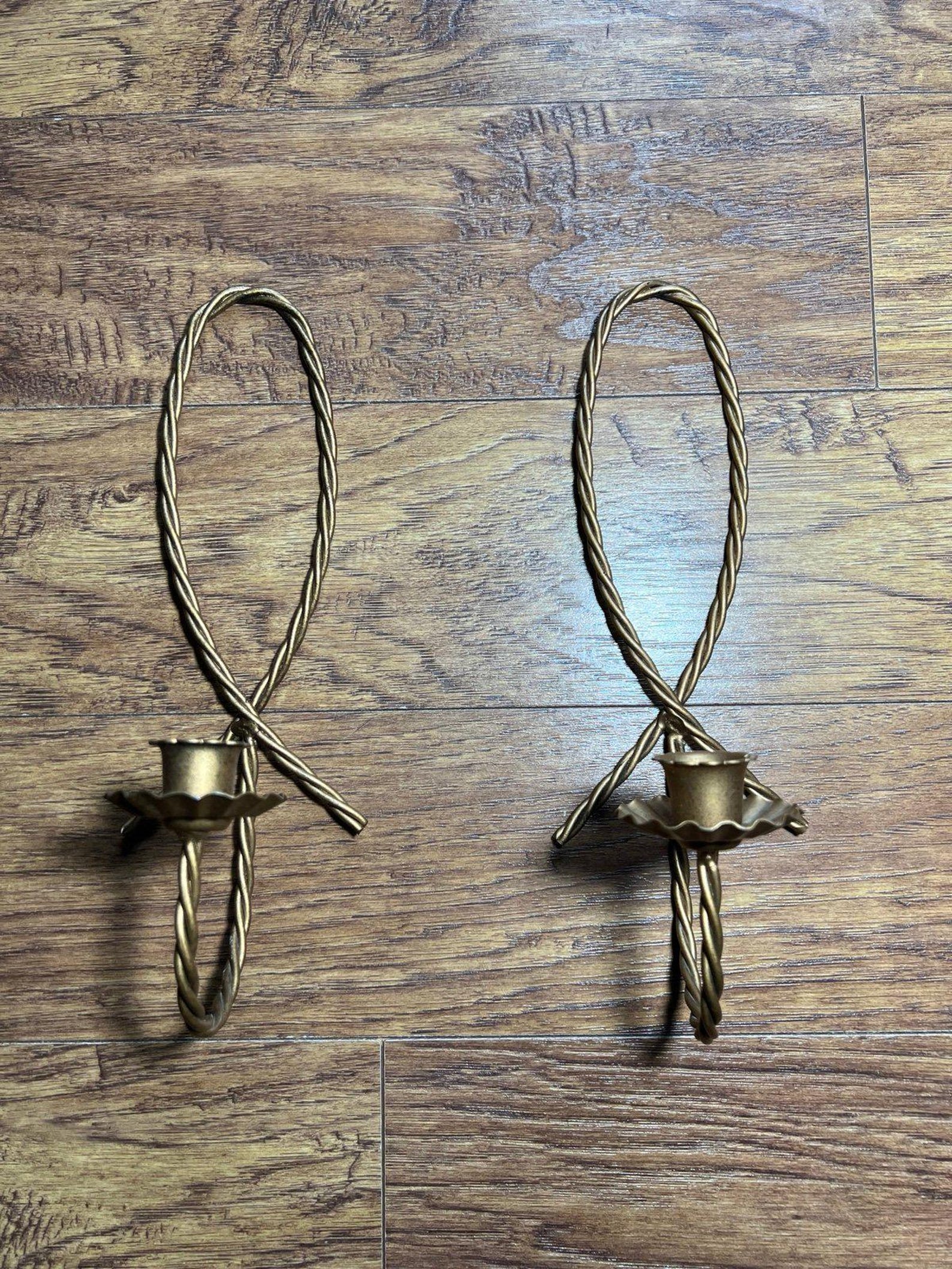Vintage Pair Home Interior Gold Metal Twisted Rope Candle Holders Wall ...