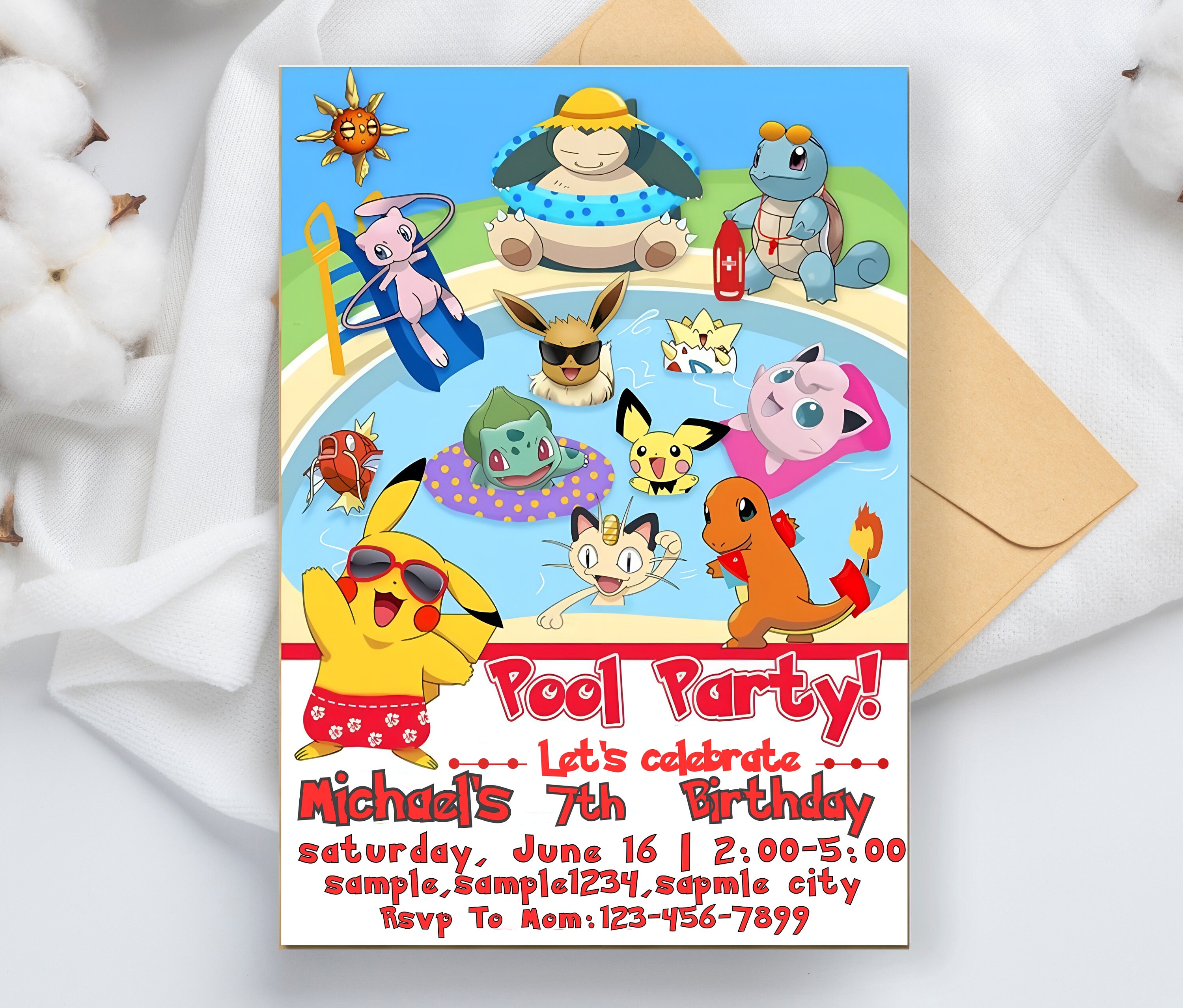 Pokemon Pool Party Birthday Invitation Pokemon Birthday - Etsy