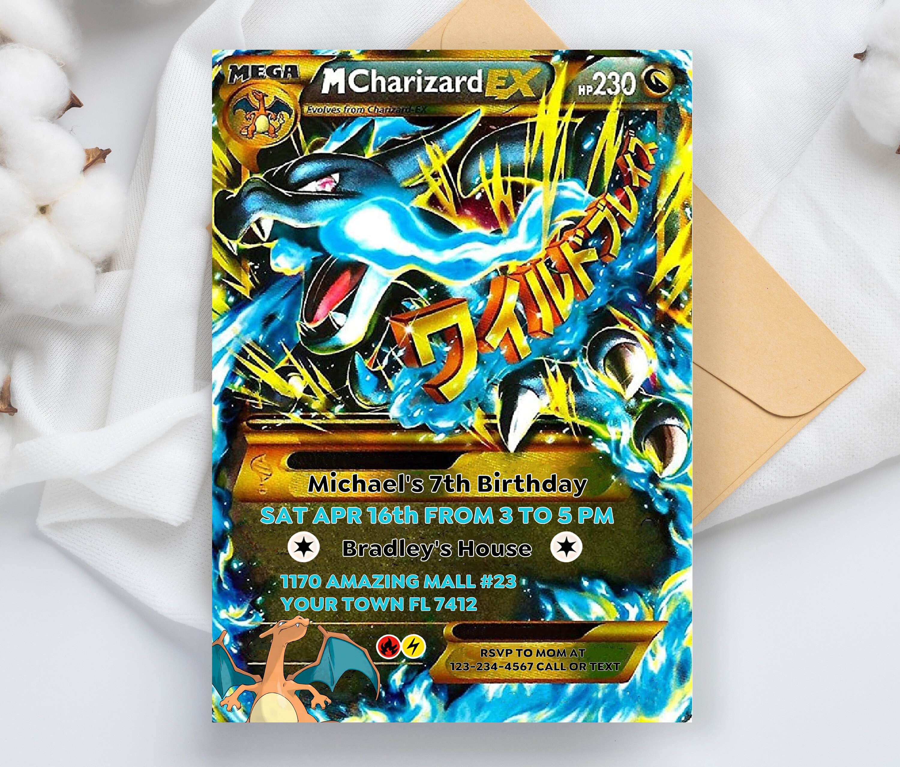 Mega Charizard Birthday Invitation Pokemon Birthday Invite - Etsy